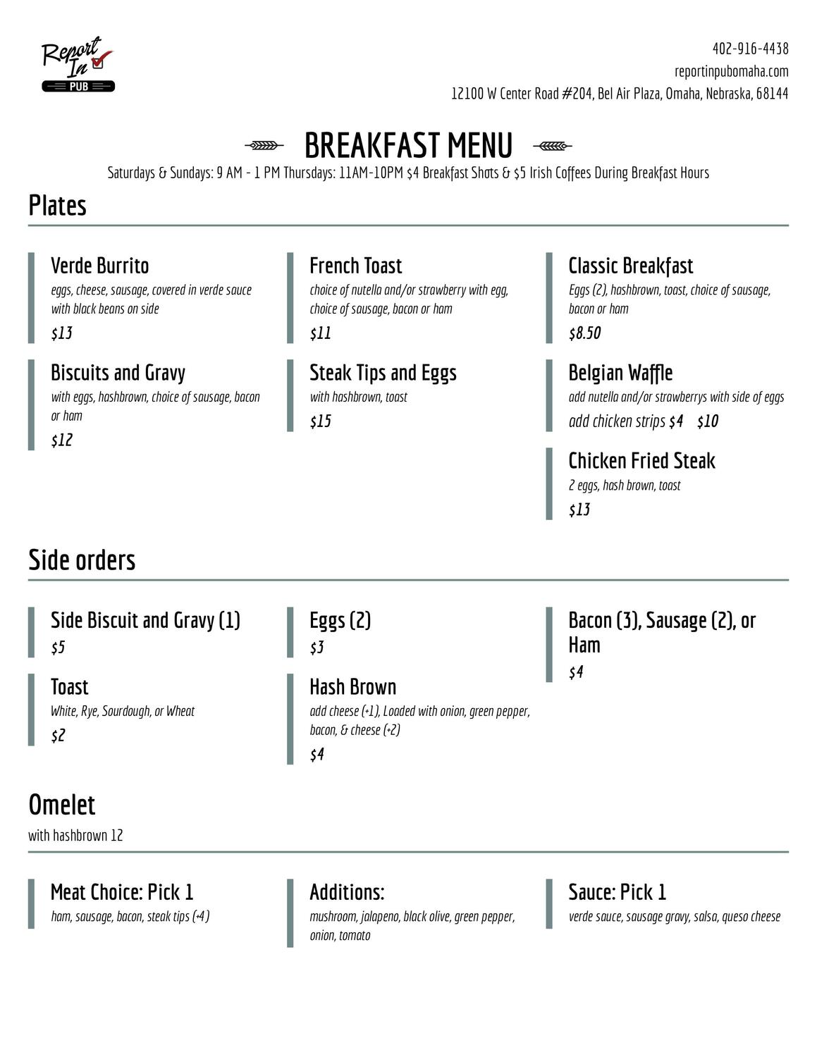 Breakfast Menu