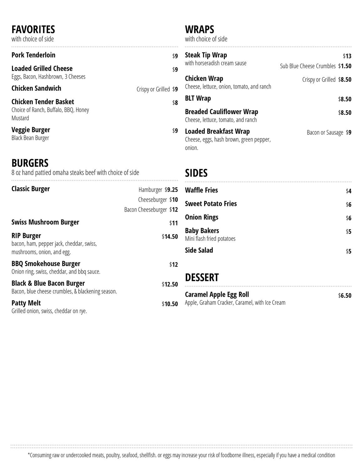 Report In Pub - Menu